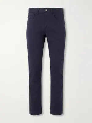 Canali Tapered Stretch Cotton-twill Trousers - Blue
