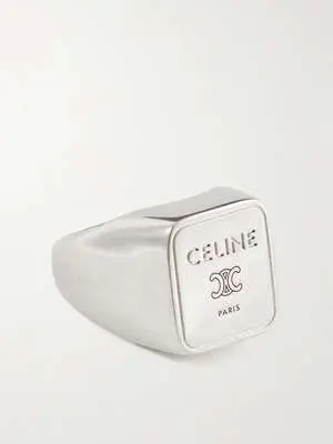 Celine Triomphe-engraved -tone Signet Ring - Silver