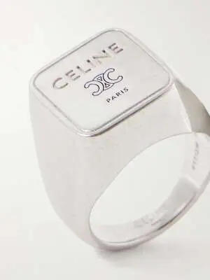 Celine Triomphe-engraved -tone Signet Ring