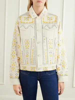 MOTHER The Bruiser Appliquéd Studded Denim Jacket