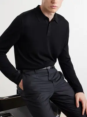 SLOWEAR Slim-fit Icecotton Piqué Polo Shirt - Black