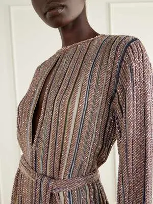 Missoni Belted Sequin-embellished Metallic Crochet-knit Mini Dress