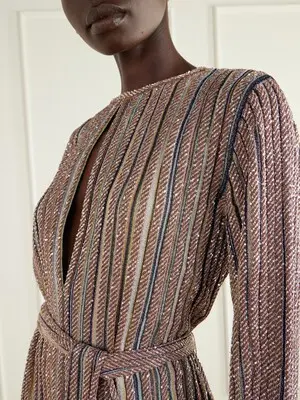 Missoni Belted Sequin-embellished Metallic Crochet-knit Mini Dress - Pink