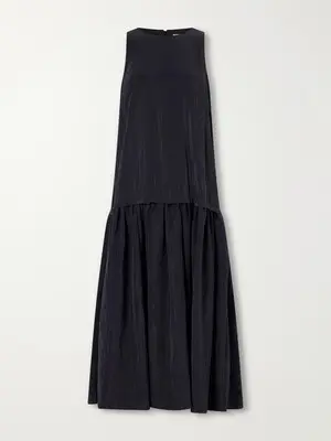 LA LIGNE Cornelia Pleated Crinkled Shell Midi Dress - Black