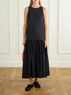 LA LIGNE Cornelia Pleated Crinkled Shell Midi Dress - Black