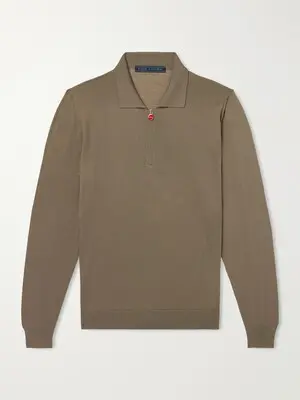 Kiton Wool Half-zip Polo Sweater - Brown