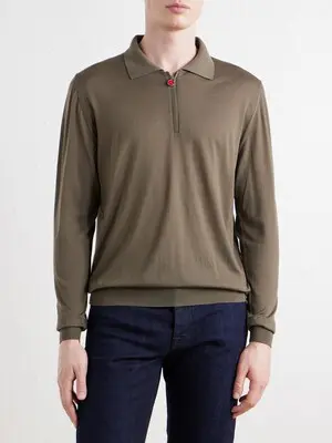 Kiton Wool Half-zip Polo Sweater - Brown