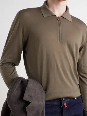 Kiton Wool Half-zip Polo Sweater - Brown