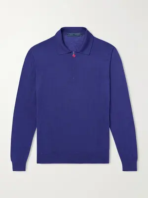Kiton Wool Half-zip Polo Sweater - Blue