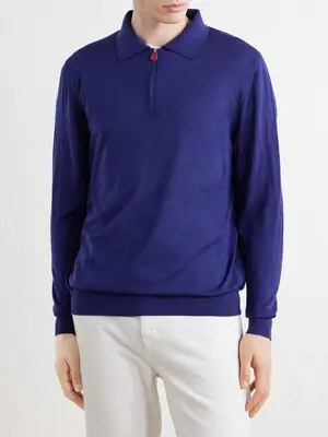 Kiton Wool Half-zip Polo Sweater - Blue