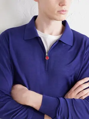 Kiton Wool Half-zip Polo Sweater - Blue