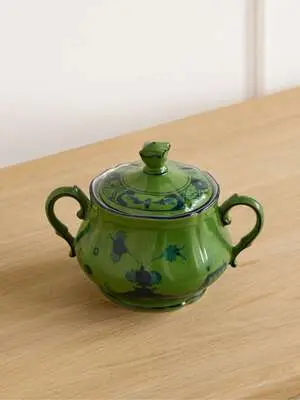 GINORI 1735 Oriente Italiano Porcelain Sugar Bowl With Twin Handles - Green