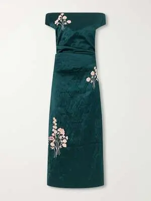 Erdem Floral-embroidered Satin Midi Dress