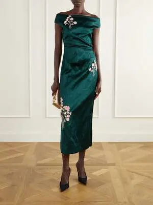Erdem Floral-embroidered Satin Midi Dress