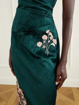 Erdem Floral-embroidered Satin Midi Dress