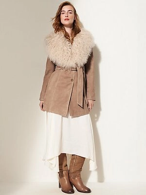 Overland Lydia Suede Leather Jacket With Detachable Tibetan Sheepskin Collar