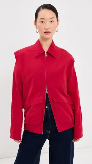Tibi Fall Nylon Zip-up Bomber Jacket