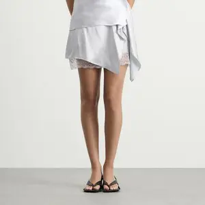Acne Studios Inouki Shiny Satin Skirt With Lace Trim - Ice Blue