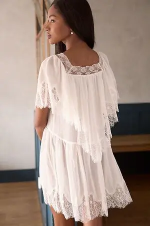 LYREBIRD Chiffon Lace-trim Mini Dress - Ivory