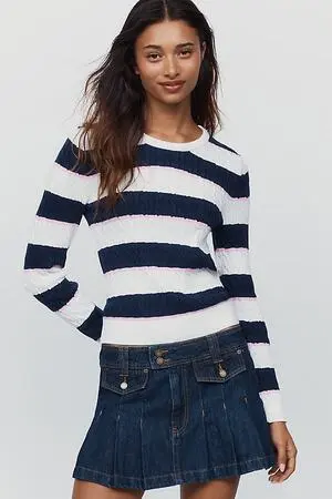 Maeve Cable-knit Pullover Sweater - Blue Stripe