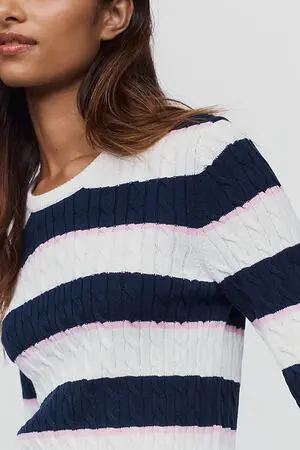 Maeve Cable-knit Pullover Sweater - Blue Stripe
