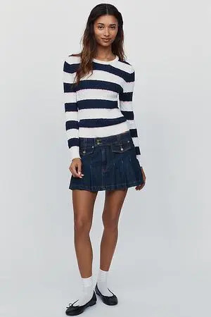 Maeve Cable-knit Pullover Sweater - Blue Stripe