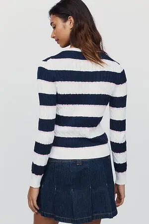 Maeve Cable-knit Pullover Sweater - Blue Stripe