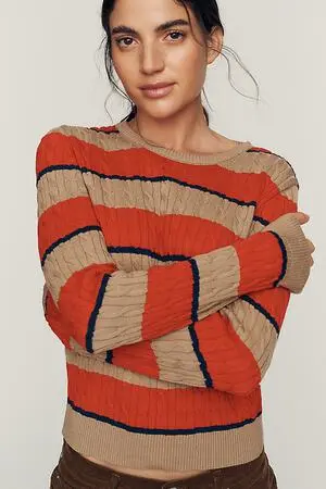 Maeve Striped Cable-knit Pullover Sweater - Red Stripe