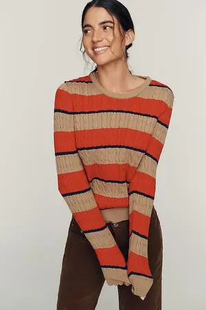Maeve Striped Cable-knit Pullover Sweater - Red Stripe