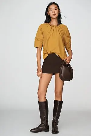 Maeve Smocked Yoke Puff Sleeve Blouse - Gold