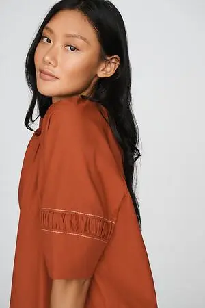 Maeve Smocked Yoke Puff Sleeve Blouse - Rust