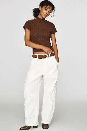 Anthropologie Short-sleeve Cable Knit Mock Neck Sweater