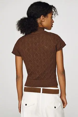 Anthropologie Short-sleeve Cable Knit Mock Neck Sweater