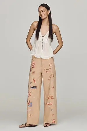 MOTHER Embroidered Mid-rise Wide-leg Ankle Jeans