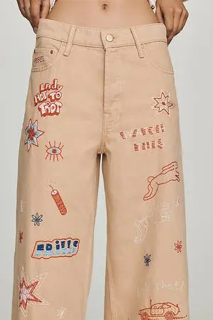 MOTHER Embroidered Mid-rise Wide-leg Ankle Jeans