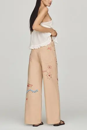 MOTHER Embroidered Mid-rise Wide-leg Ankle Jeans