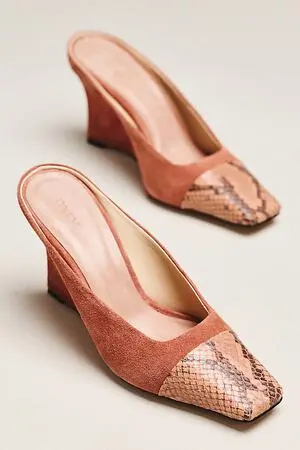 Maeve Leather Toe Cap Wedge Mules - Rose