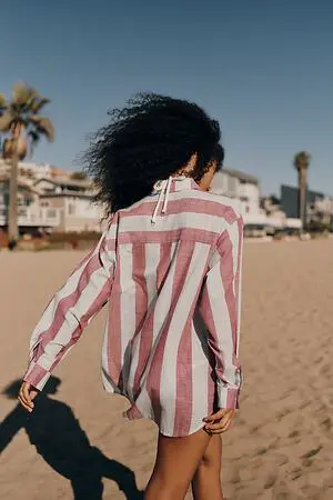 CELANDINE Cabana Surf 100% Cotton Buttondown Shirt - Blue Stripe