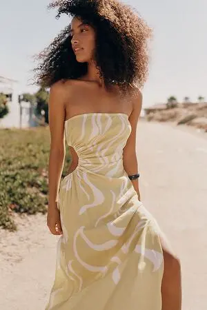 CELANDINE Strapless Cutout Midi Dress With Side Slit