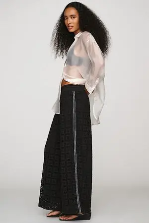 OLLARI 100% Cotton Striped Cutwork Track Pants