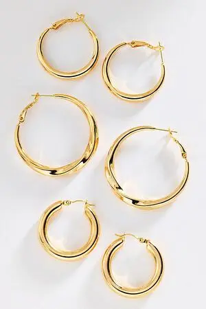 Anthropologie Twisted Hoop Earrings, Set Of 3 - Gold