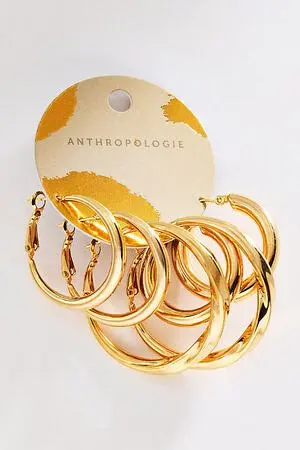 Anthropologie Twisted Hoop Earrings, Set Of 3 - Gold