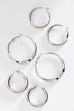 Anthropologie By Anthropologie Twisted Hoop Earrings, Set Of 3 Silver