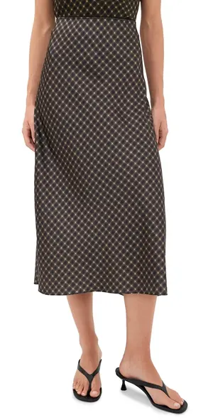 Vince Plaid Slip Midi Skirt - Black/camel