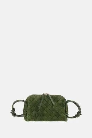 Bottega Veneta Suede Nappa Pochette With Intertwined Motif - Verde