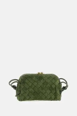 Bottega Veneta Suede Nappa Pochette With Intertwined Motif - Verde