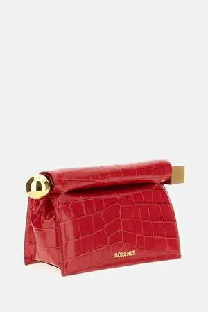 Jacquemus Folded Clutch Bag With Crocodile Effect Embossing - Red