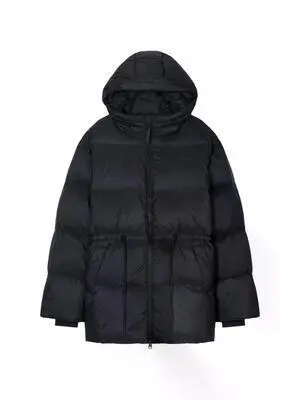 Closed Drawstring Waist Hooded Puffer Jacket - Black