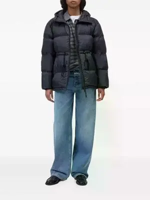 Closed Drawstring Waist Hooded Puffer Jacket - Black