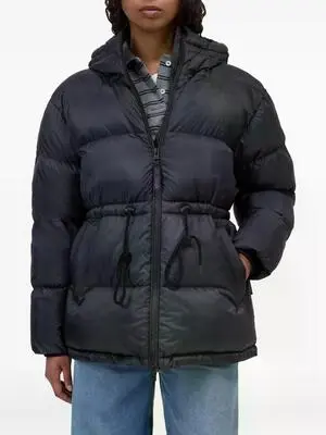 Closed Drawstring Waist Hooded Puffer Jacket - Black